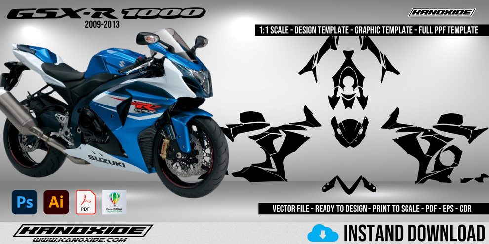 SUZUKI GSXR 1000 09-13 Full 1:1 Scale Template - Design Vector Digital ...