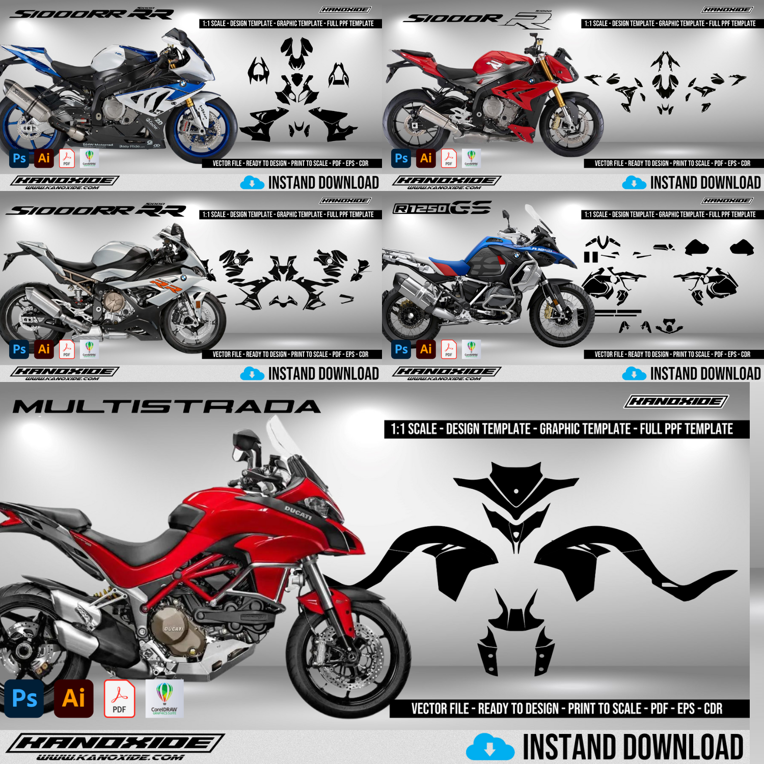 BMW & Ducati Motorcycles Complete BUNDLE - Wrap Template - Scale Templ ...