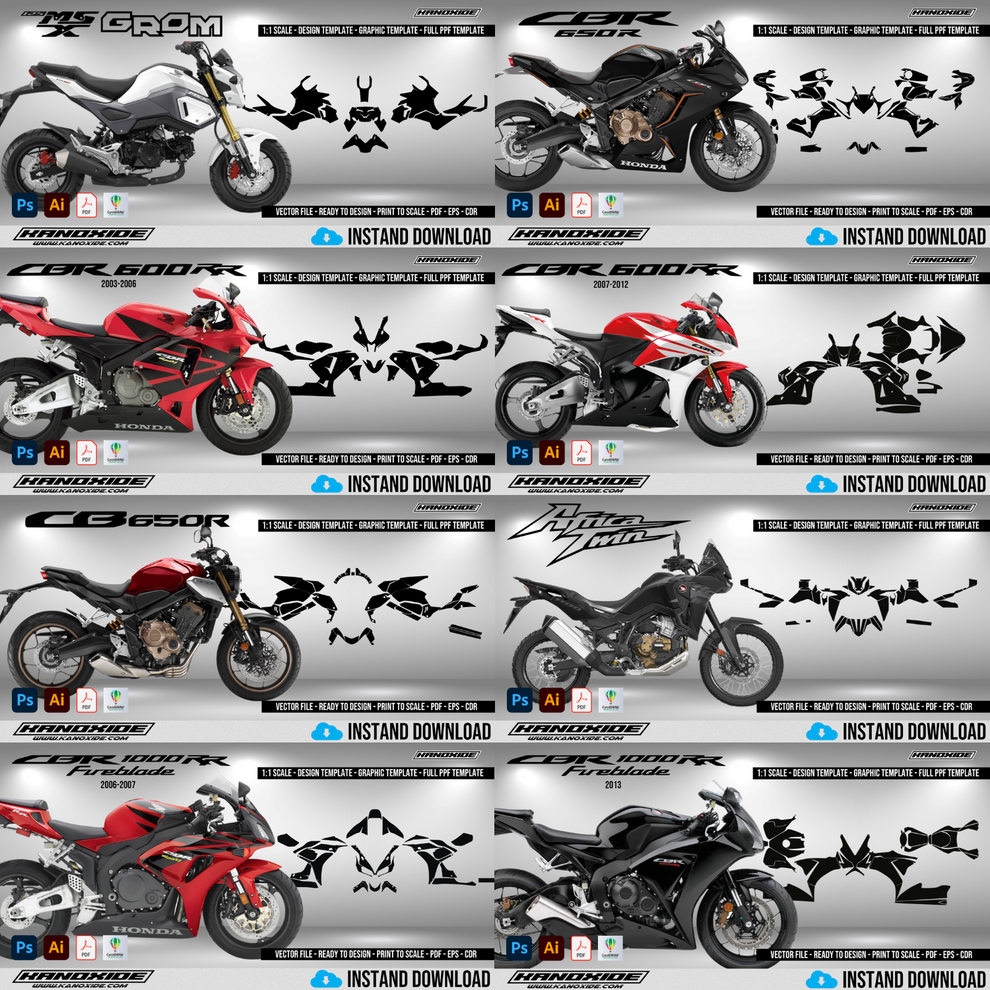 Honda Motorcycles Complete BUNDLE - Wrap Template - Scale Template - D ...