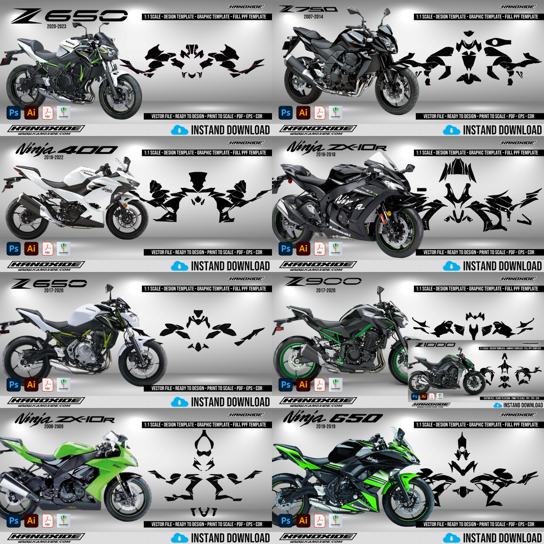Kawasaki Motorcycles Complete BUNDLE - Wrap Template - Scale Template ...